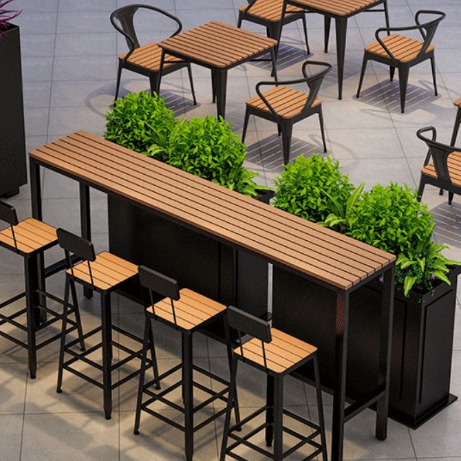 Contemporary Pub Table with Trestle Light Brown Faux Wood Top Bar Tabl