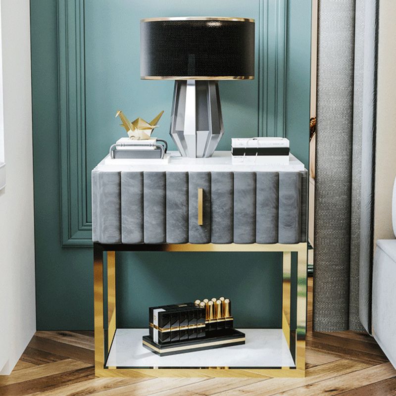 Modern 20 Inch H Bed Nightstand Stone Top 1-Drawer Shelf Included Nigh