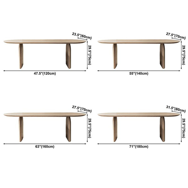 Oval Double Pedestal Modern Dining Table Wood Color Fixed Table of Sol