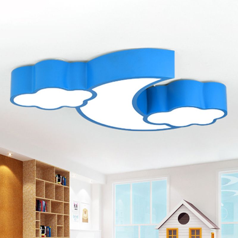 Moon and Cloud Flush Ceiling Light Cartoon Acrylic Child Room LED Flus