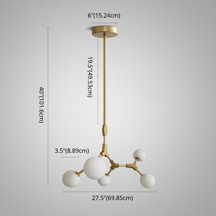 Gold Modern Style Branch Molecular Chandelier White Glass Ball Shade H