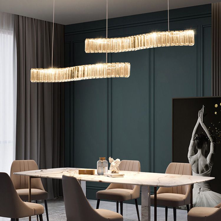 2-Light Linear Island Lighting Contemporary Crystal Island Lights in G