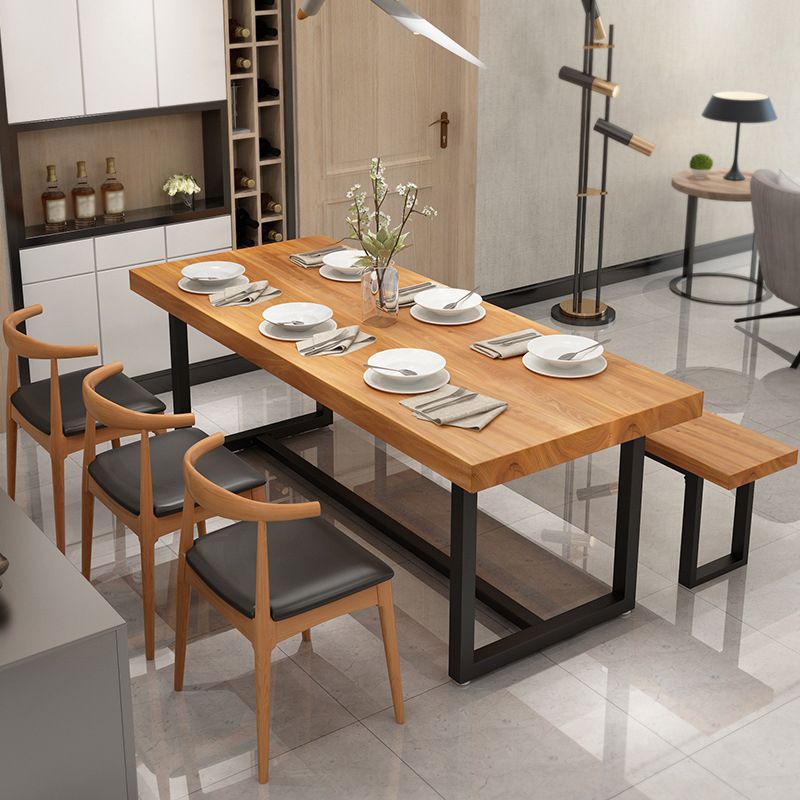 Rectangle Black Base Dining Table Modern Pine Wood Table for Kitchen