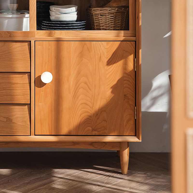 Scandinavian Display Cabinet Pine Glass Doors Storage Cabinet for Livi