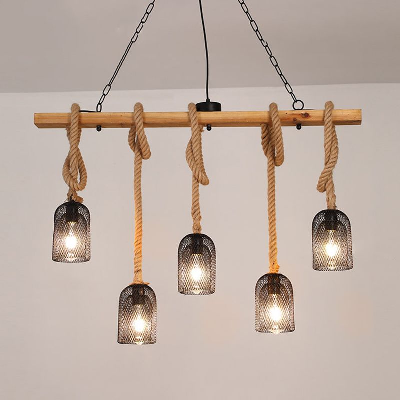 Industrial Island Light Fixtures Rope Multiple-Light Island Pendant Li