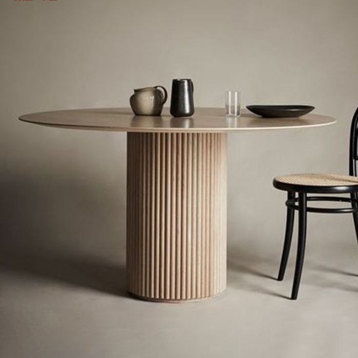 Round Shape Wood Color Dining Table Solid Wood Table Contemporary with