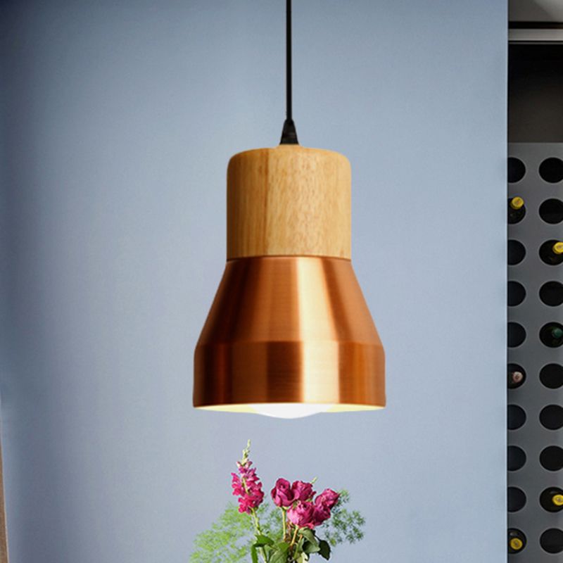 Contemporary Hanging Light Torch Shape Single Light Wood Metal Pendant