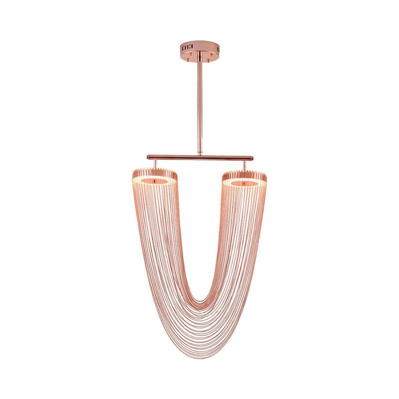 Rose Gold V Shaped Chain Fringe Pendant Modern Vogue Hand Braided Alum