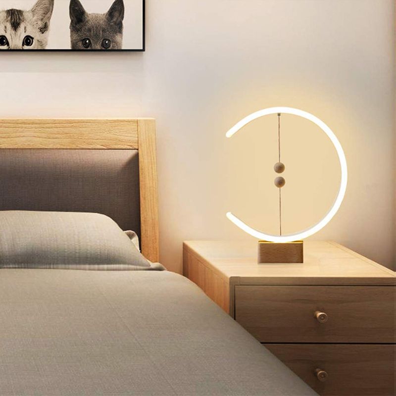 White C Shaped Night Lamp Minimalist Metal LED Table Light with Ball M