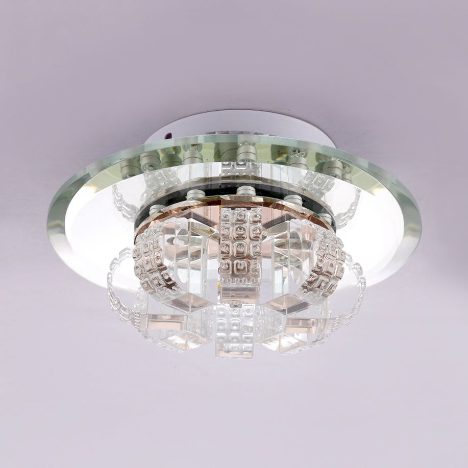 Clear Crystal Block Flush Mount Ceiling Light Round Flushmount Ceiling