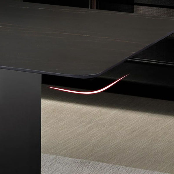 Rectangle Stone and Metal Dining table Modern Trestle Base Dining Tabl