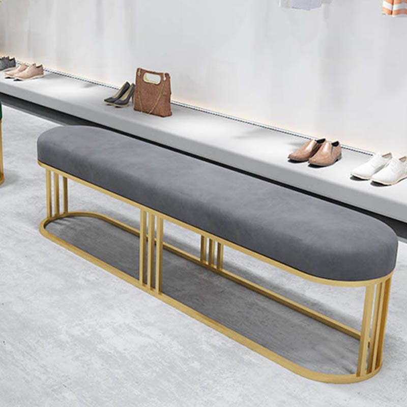 Glam Oval Seating Bench Cushioned Backless Entryway Bench with Metal B