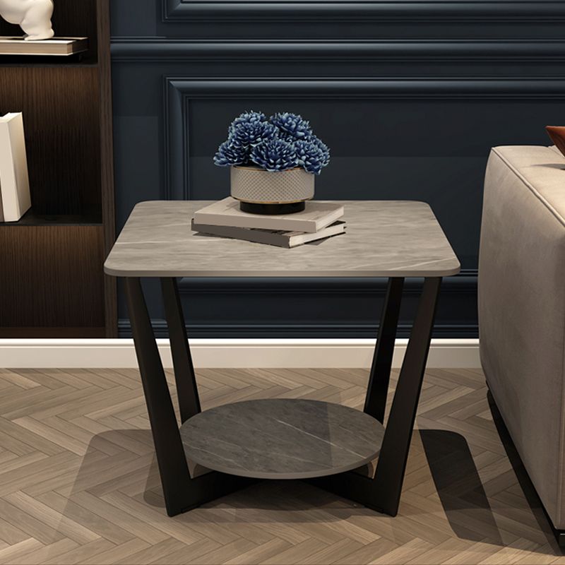 19.6" Tall Modern Square Slate Top Side Table Iron Cross-leg End Table