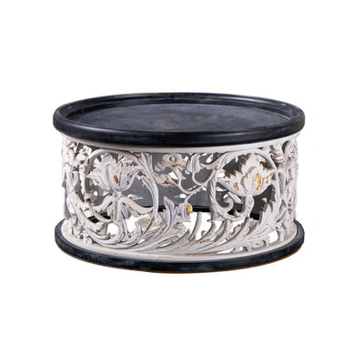 Black/wood/yellow Solid Wood Round Coffee Table with Frame Base Cockta