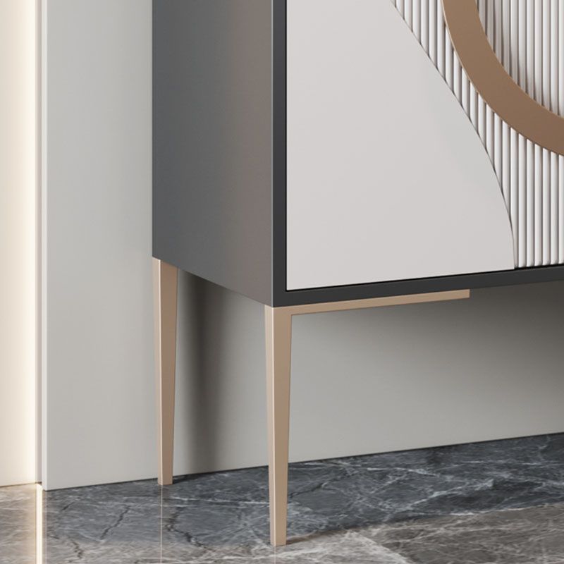 Glam White Engineered Wood Buffet Adjustable Shelving Living Room Buff