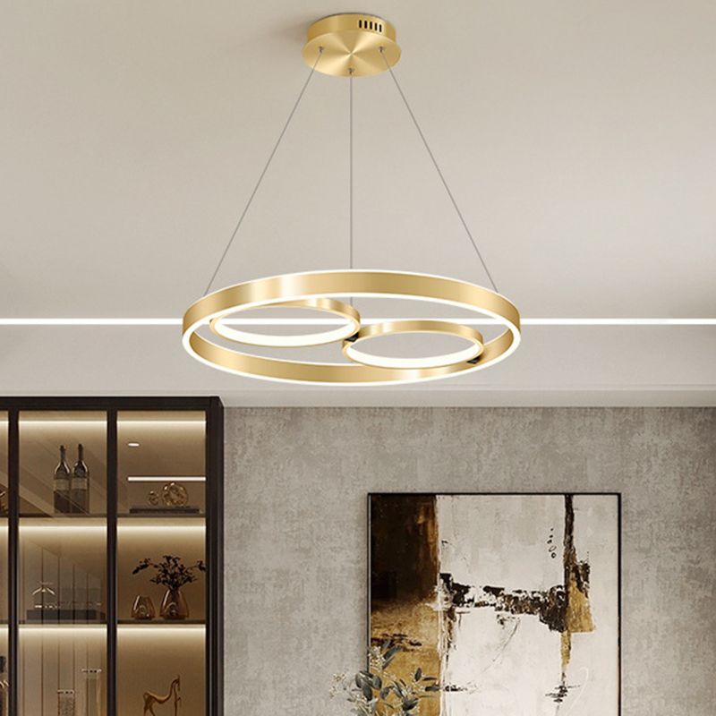 Simplicity 3-Ring Ceiling Hang Fixture Metallic Dining Room LED Chande