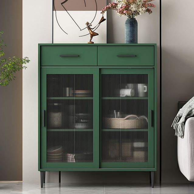 Sliding Glass Door Wood Sideboard Modern Credenza with Storage for Din