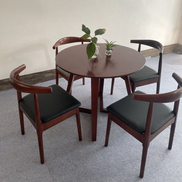 Round Wood Color Dining Table Solid Wood Table Modern with Double Pede