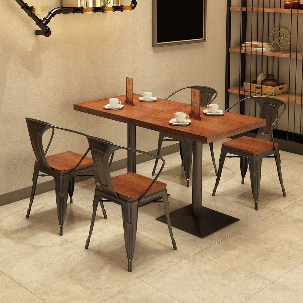 Solid Wood Industrial Style Dining Table Brown Square Table with Metal
