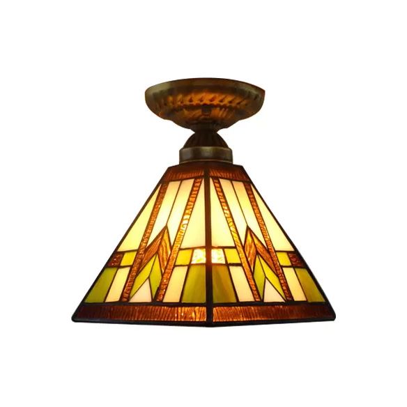 Mission Ceiling Light, Pyramid Semi Flush Mount Light in Antique Brass