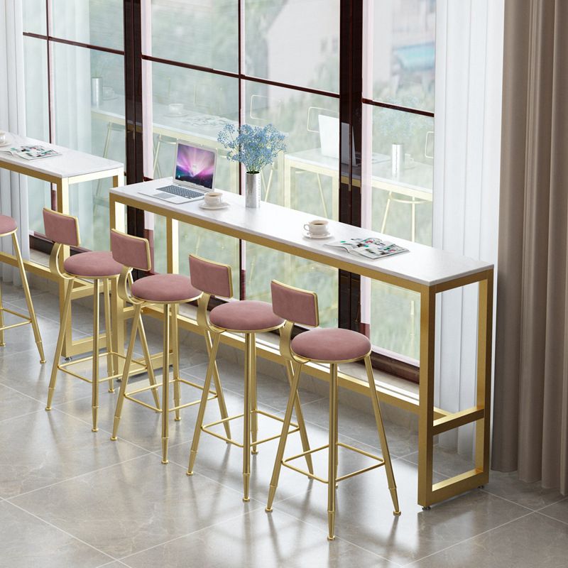 White Glam Style Bar Table in Iron Top and Faux Marble Bar Table, Only