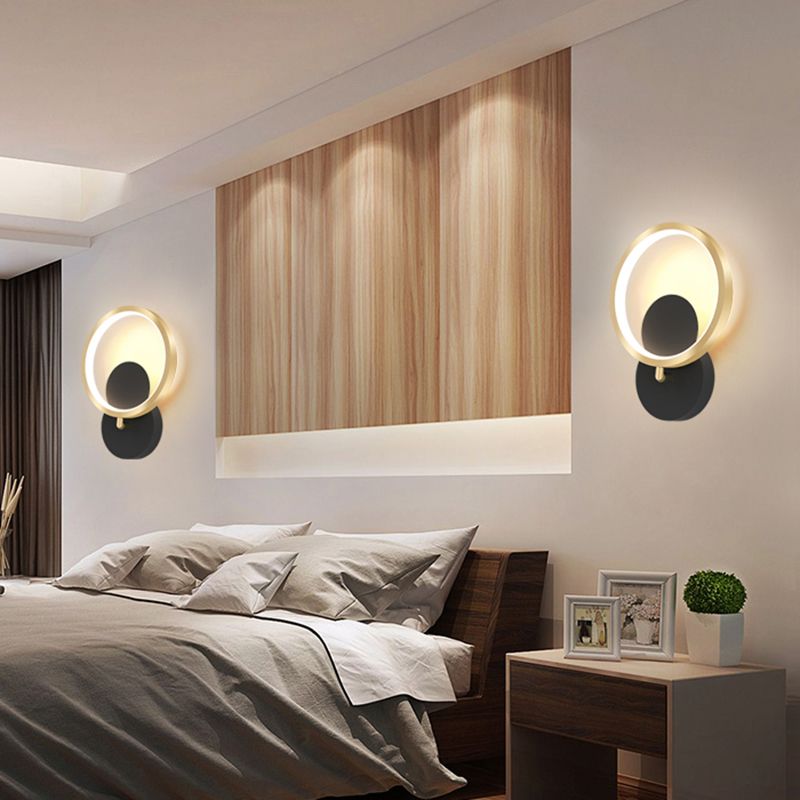 Circular Wall Mount Lamp Nordic Metallic LED Black Wall Mounted Lighti