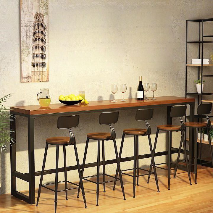 Pine Wood Bar Dining Table Traditional Luxury Bar Table with Trestle B