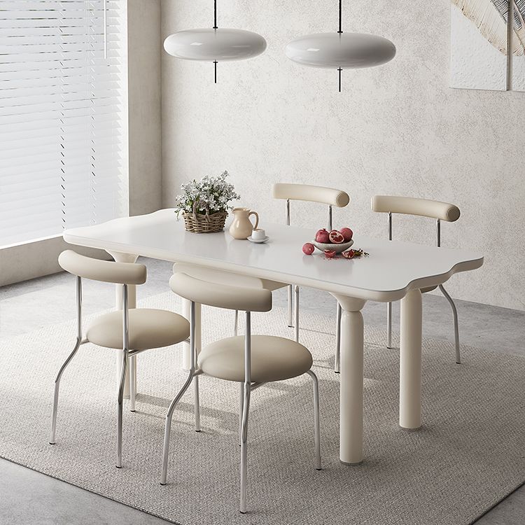 White Rectangle Dining Table Stone and Solid Wood Dining Table with 4