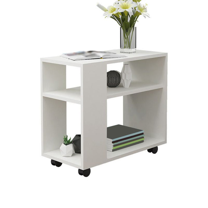Wood Rectangular Side Table Modern Side End Table with Shelves for Liv