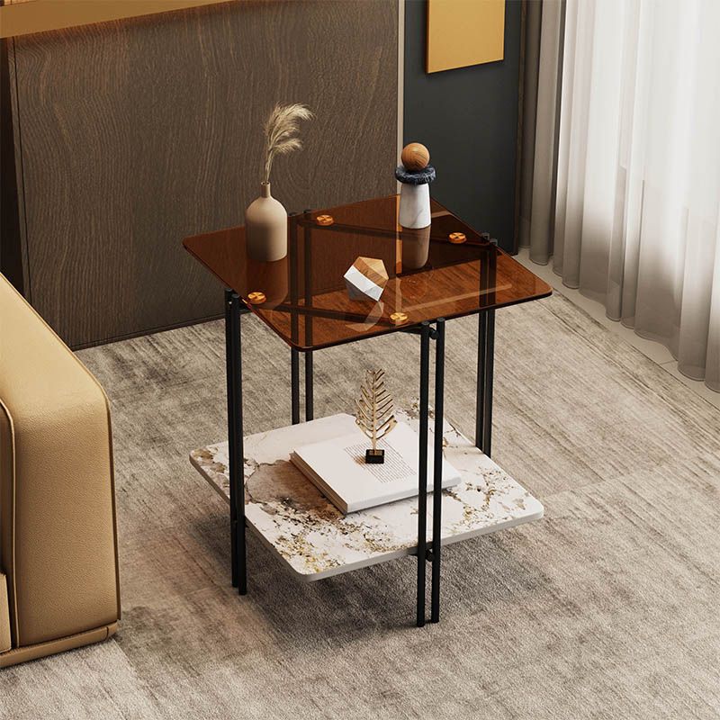 Modern Square Corner Table 4 Legs Side End Table with Storage