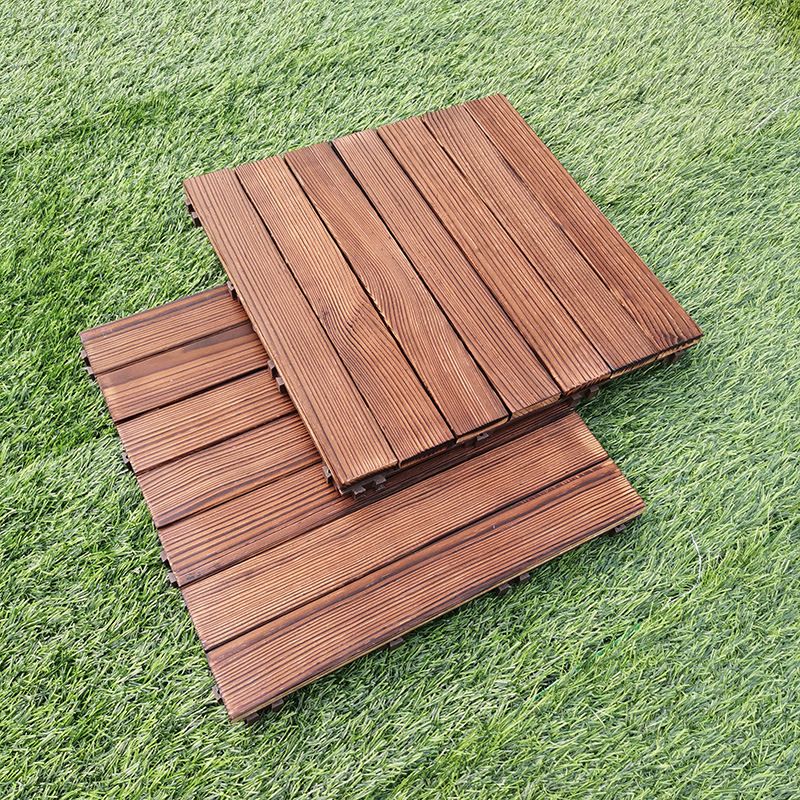 7-Slat Square Wood Patio Tiles Snap Fit Installation Outdoor Flooring