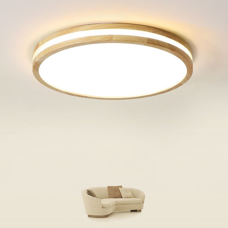Modern Round Shape Ceiling Light Wood 1 Light LED Flush Mount Light fo