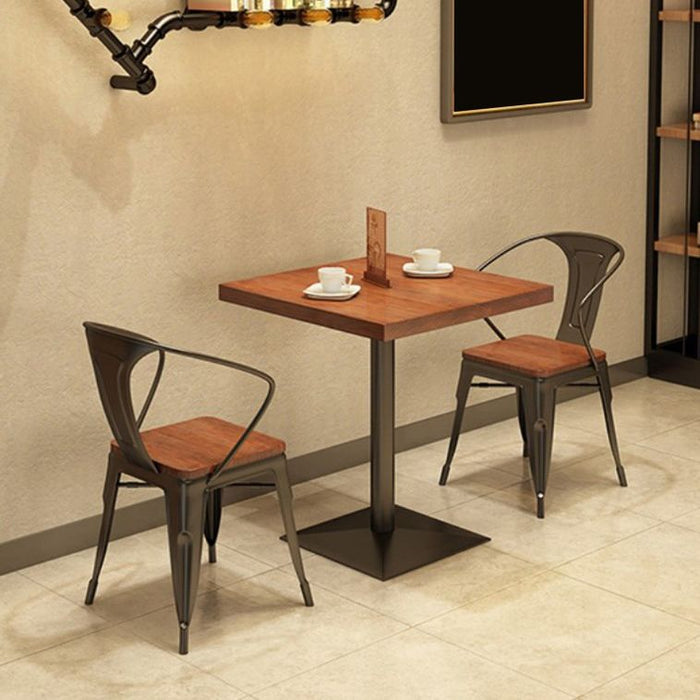 Solid Wood Industrial Style Dining Table Brown Square Table with Metal