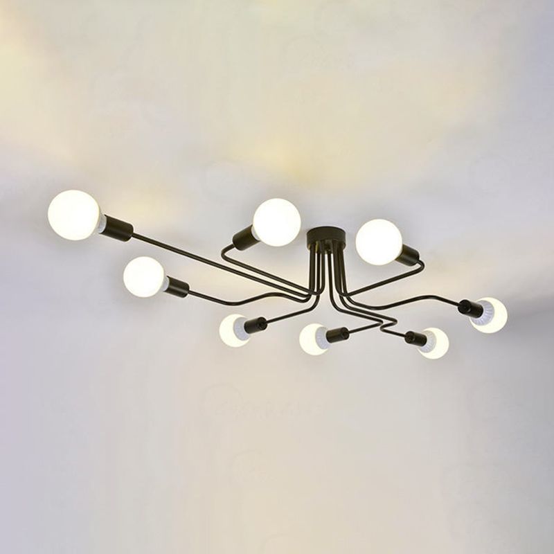 Industrial Vintage Radial Ceiling Fixture Wrought Iron Bare Bulb Semi