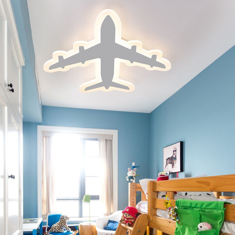 White Airplane Flush-Mount Light Fixture Minimalist LED Acrylic Ceilin