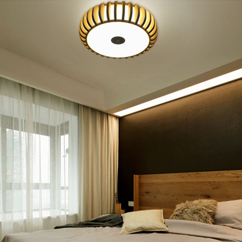 17"/21" Wide Donut Flush Mount Traditional Bamboo 3 Bulbs Wood Ceiling