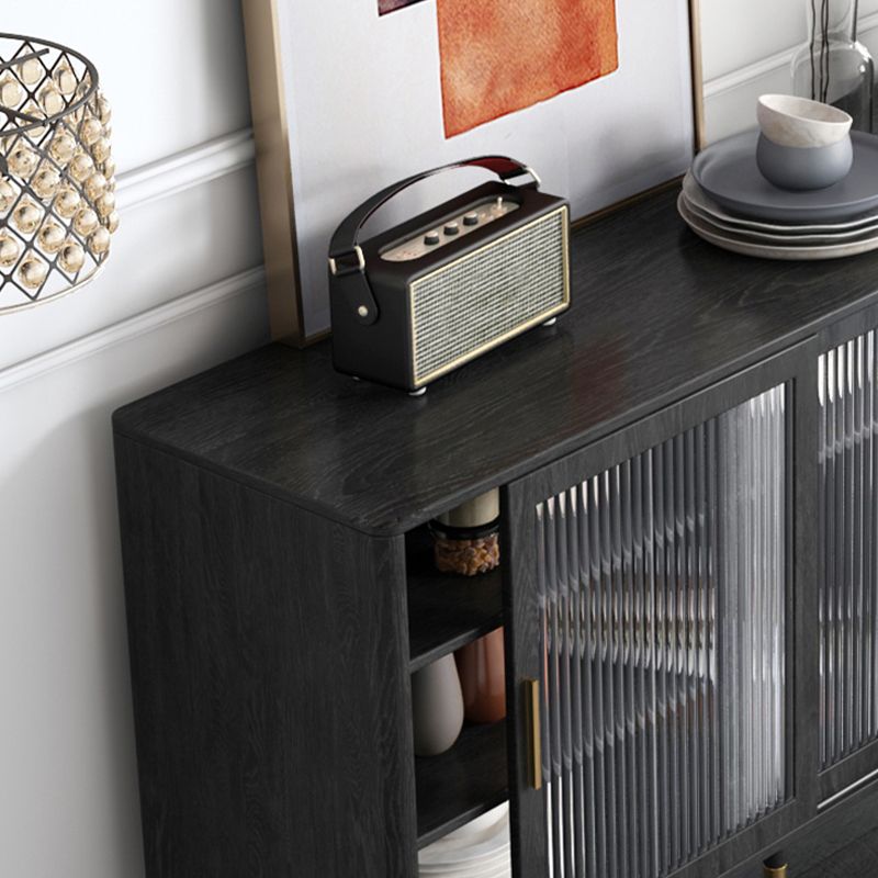 Glam 2-drawer Dining Buffet 61"L Black Sliding Door Buffet Table with
