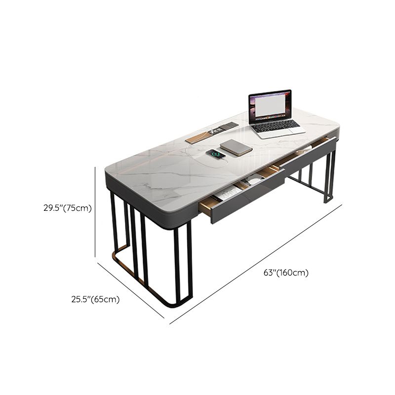 Modern Stone Office Desk Rectangular Shape Task Desk with 2-Drawers in