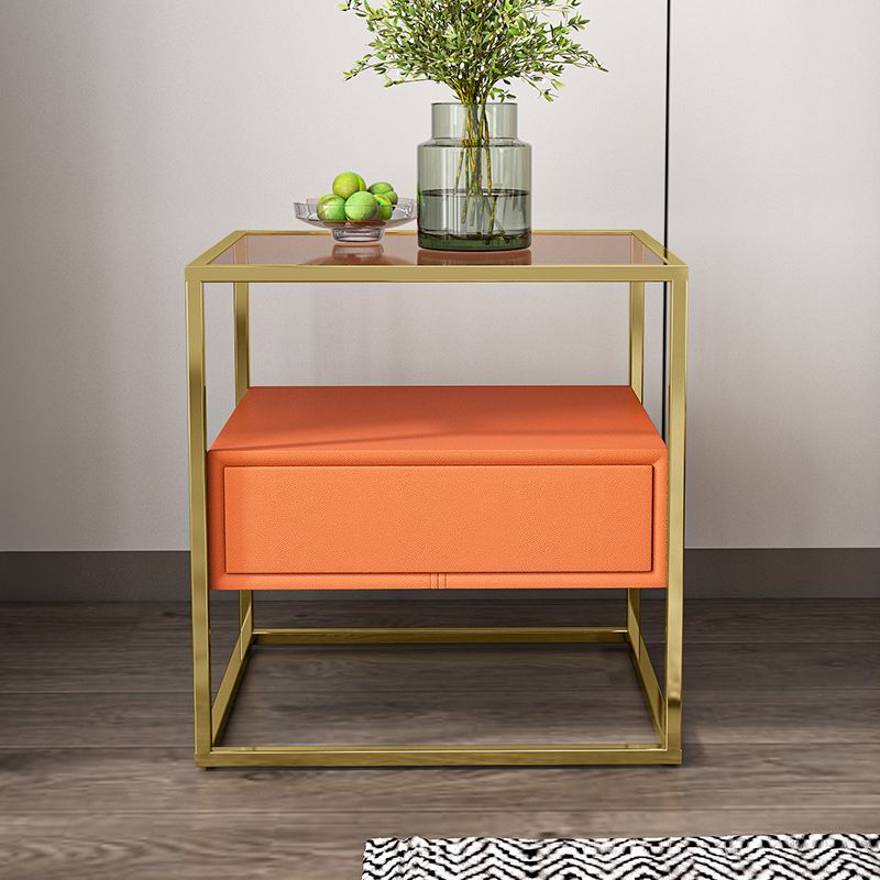 24 Inch H Nightstand Modern Glass Top 1-Drawer Metal Night Table with