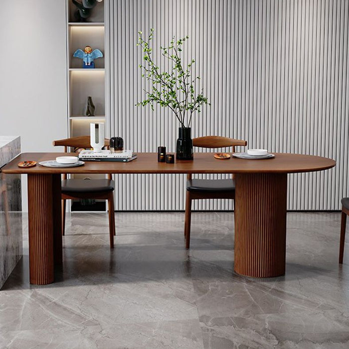 Free Form Wood Dining Table Natural and Walnut Dining Table with Pedes