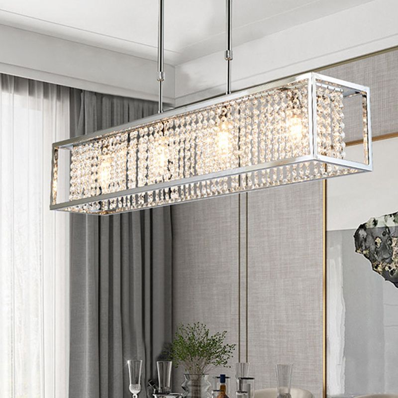 Cuboid Island Pendant Contemporary Iron Frame 4 Lights Chrome/Gold Cha