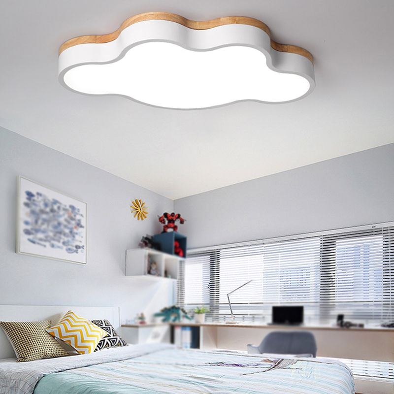 Modern Wood Flush Mount Cloud Shape Ceiling Light with Acrylic Shade f