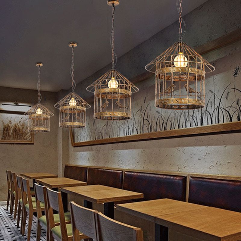 1 Light Bird Cage Ceiling Light Nordic Industrial Style Metallic Ceili