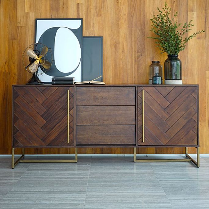 Glam 2 Doors Buffet Table 3-drawer Solid Wood Sideboard Buffet for Liv