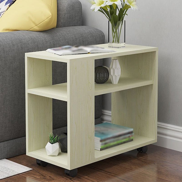 Wood Rectangular Side Table Modern Side End Table with Shelves for Liv