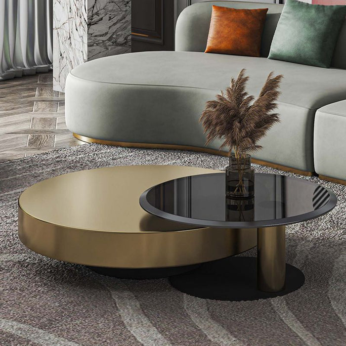 Square Block Base Design Cocktail Table Grey/black Stainless Steel/Gla