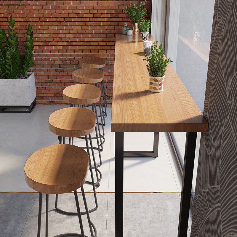 Modern Rectangle Sled Base Solid Wood Bar Table for Kitchen Dining Roo