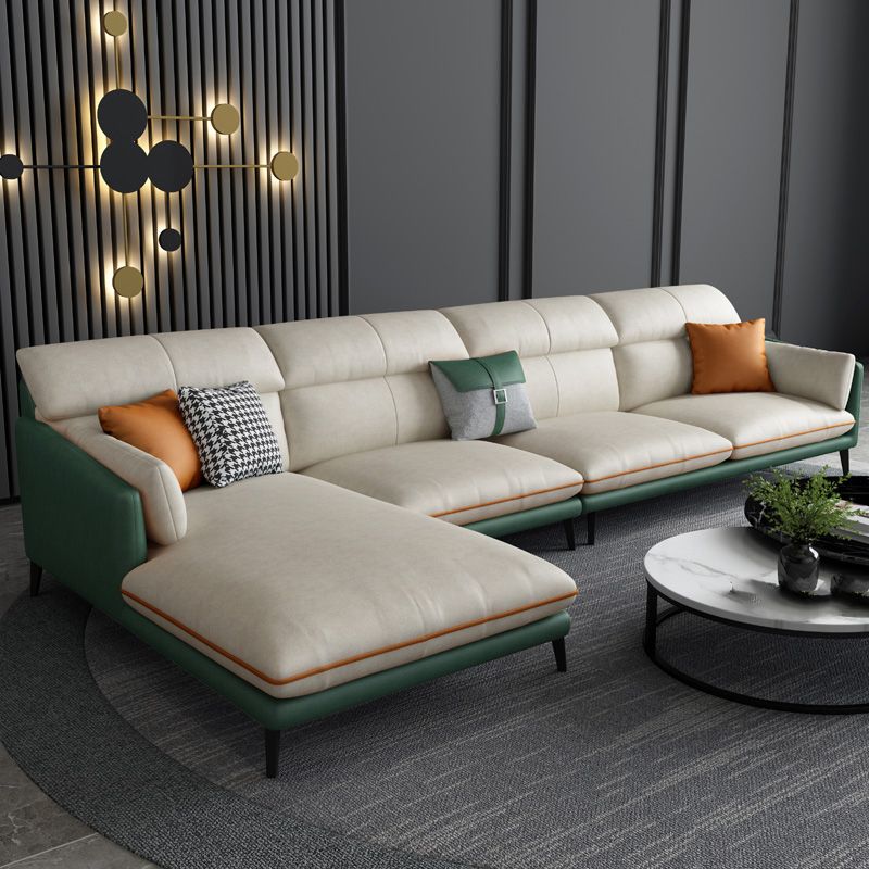 Faux Leather Recessed Arm Sofa Stain-Resistant Sectional with Pillowed