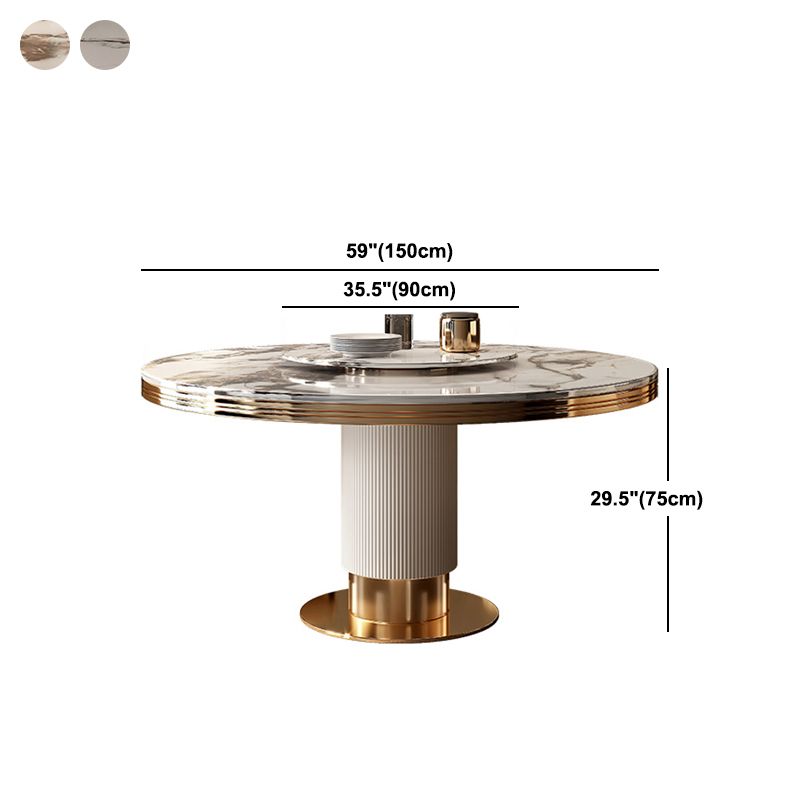 Traditional Luxury Stone Dining Table Round Gold Base Convertible Dini