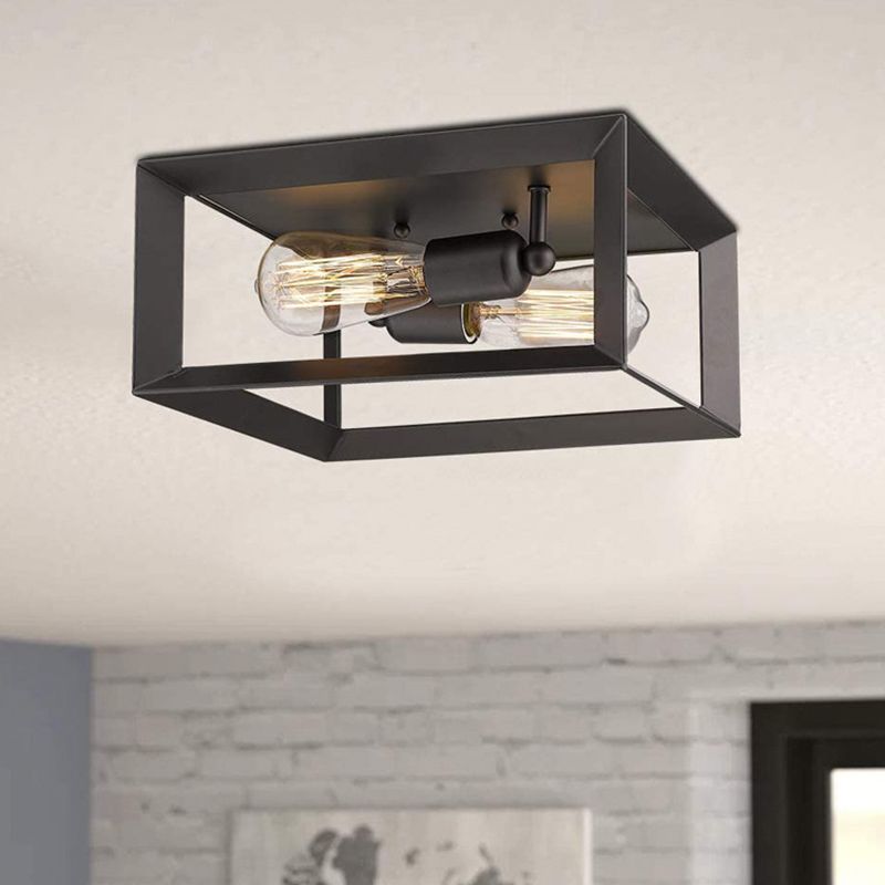 Vintage Style Square Iron Frame Ceiling Light 2 Lights Flush-mount Lam